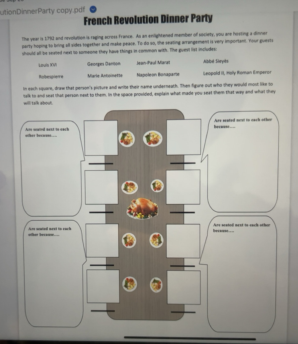 Solved: utionDinnerParty copy.pdf French Revolution Dinner Party The ...