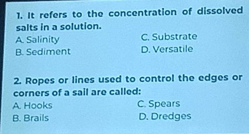 Solved: It refers to the concentration of dissolved salts in a solution ...