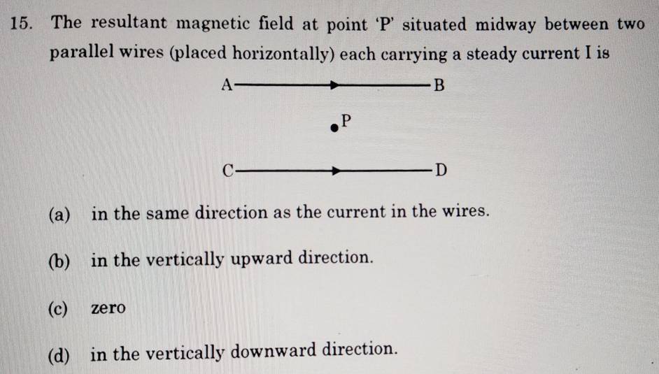 Solved: The resultant magnetic field at point ‘ P ’ situated midway between two parallel wires ...