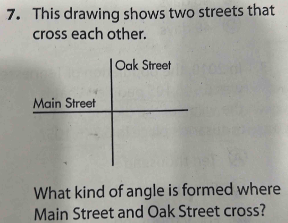 Solved: This drawing shows two streets that cross each other. What kind ...