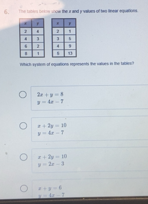 Gelöst:The tables below show the x and y values of two linear equations ...