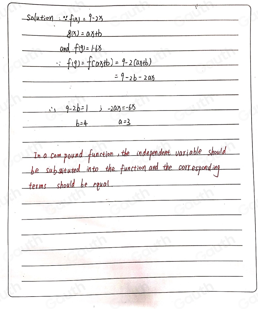 Solved: It is given that f(x)=9-2x and g(x)=ax+b , where a and b are ...