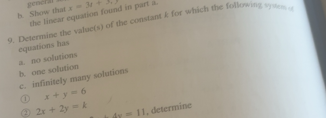Solved: generals b. Show that x=3t+3, 7 the linear equation found in ...