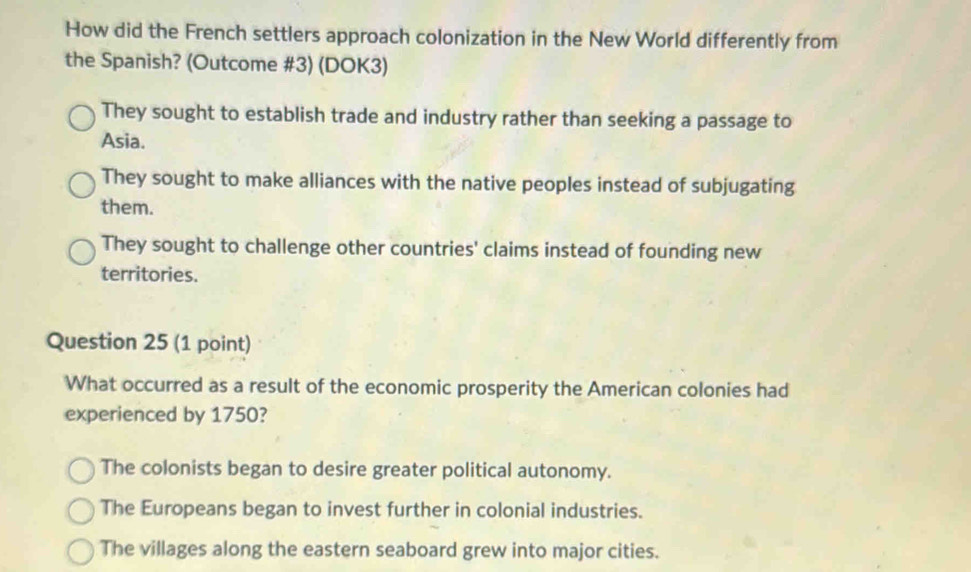 Solved: How did the French settlers approach colonization in the New ...