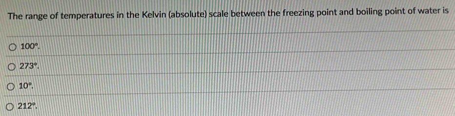 Solved: The range of temperatures in the Kelvin (absolute) scale ...