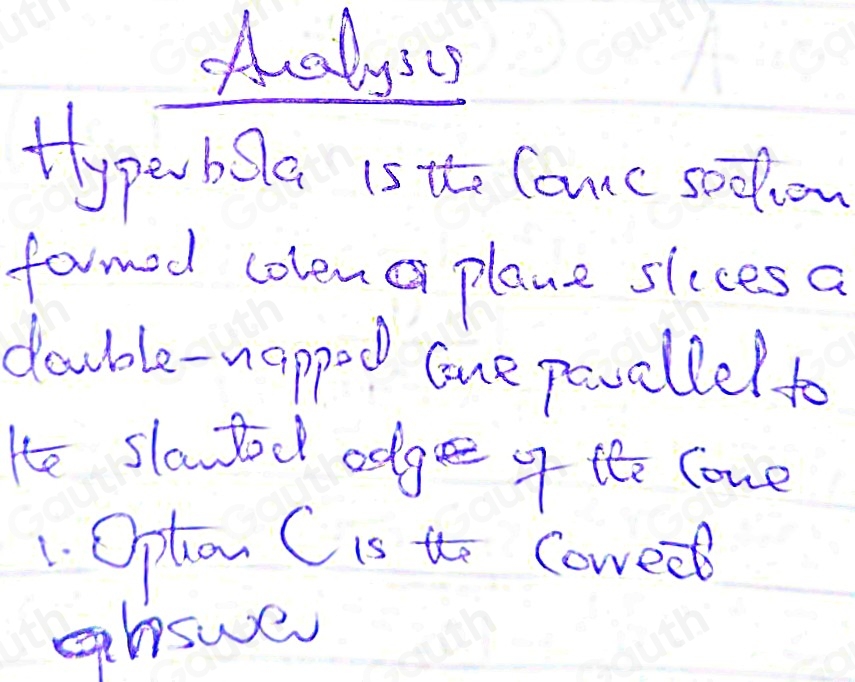 Solved: A plane slices a double-napped cone parallel to the slanted ...