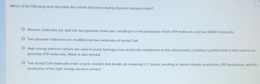 Solved: Which of the following best describes the events that occur ...