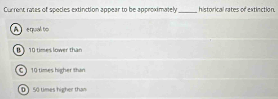 Solved: Current rates of species extinction appear to be approximately ...