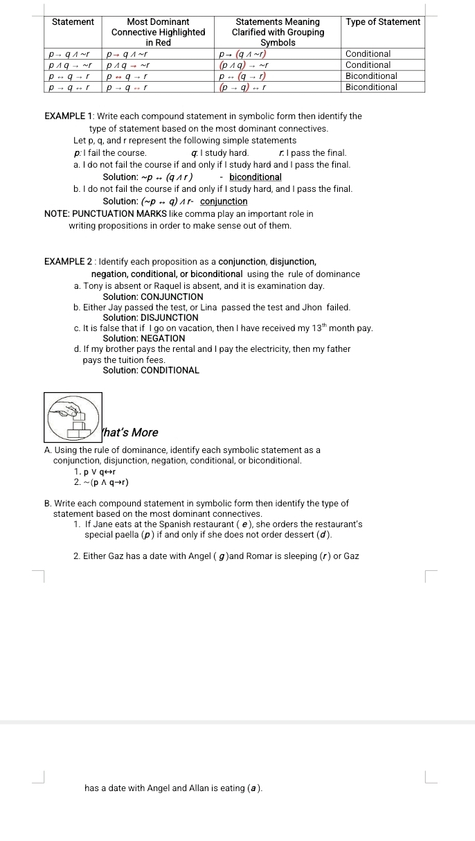 Solved: EXAMPLE 1: Write each compound statement in symbolic form then ...