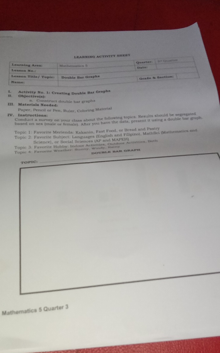 Solved: ET L Activity No. 1: Creating Double Bar Graphs II. Objective(s ...