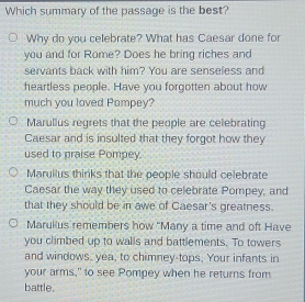 Solved: Which summary of the passage is the best? Why do you celebrate ...