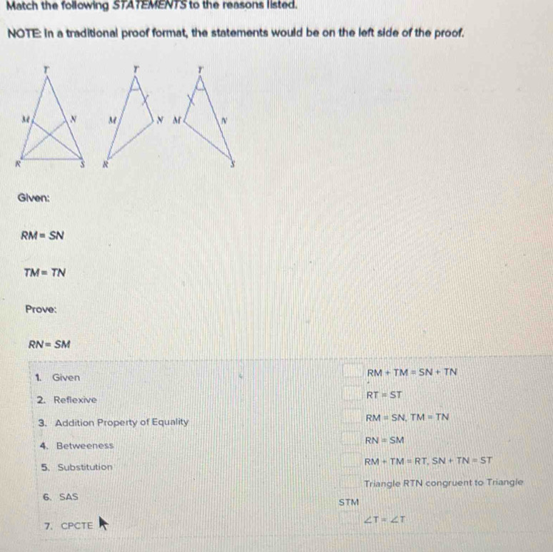 Solved: Match the following STATEMENTS to the reasons listed. NOTE: in ...
