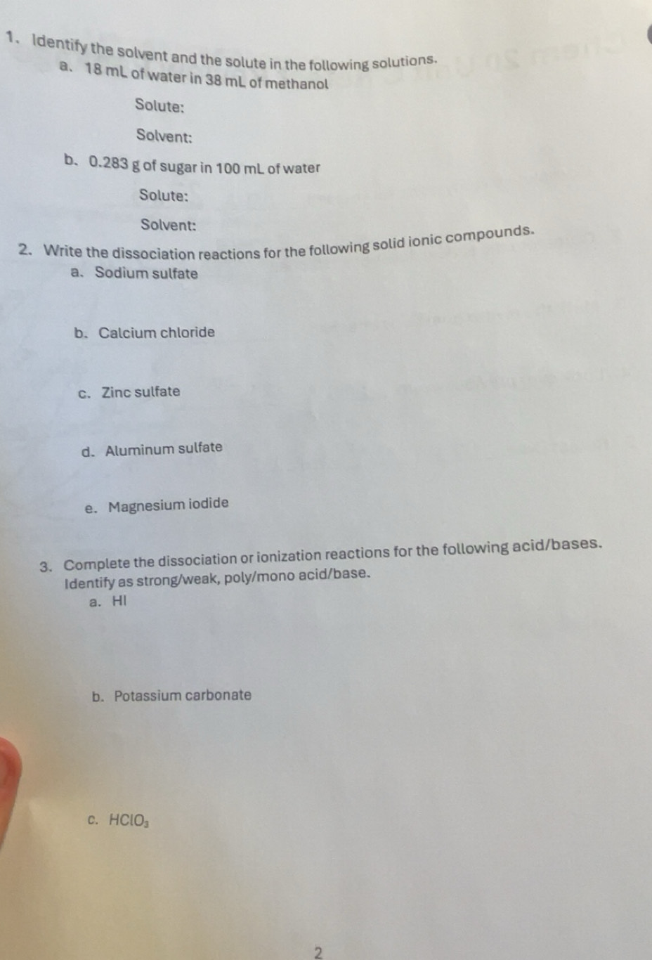 Solved: Identify the solvent and the solute in the following solutions ...