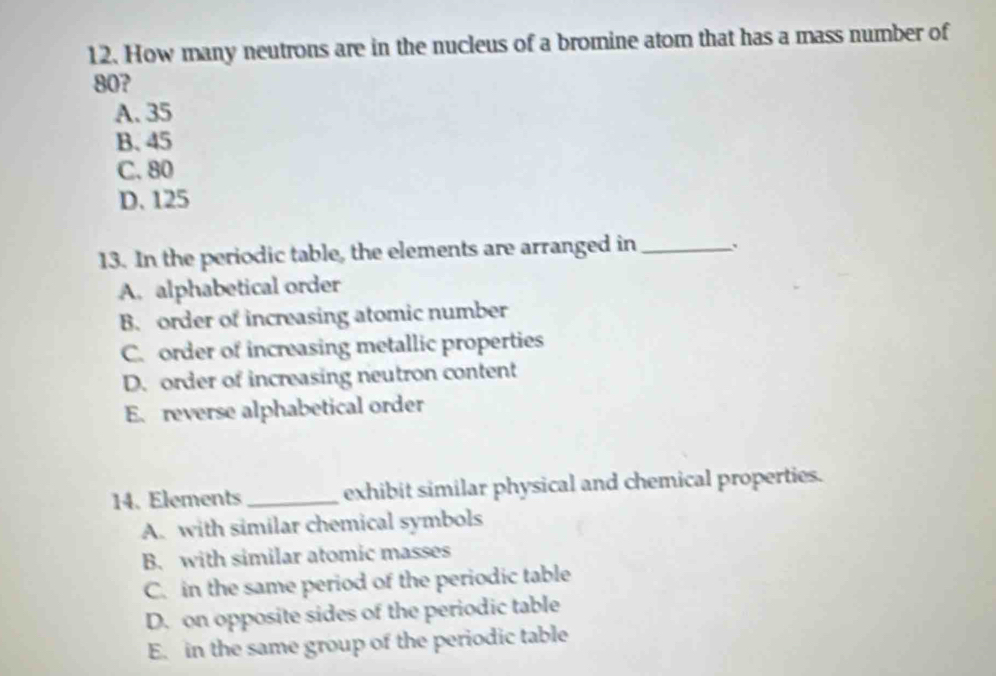 Solved: How many neutrons are in the nucleus of a bromine atom that has ...