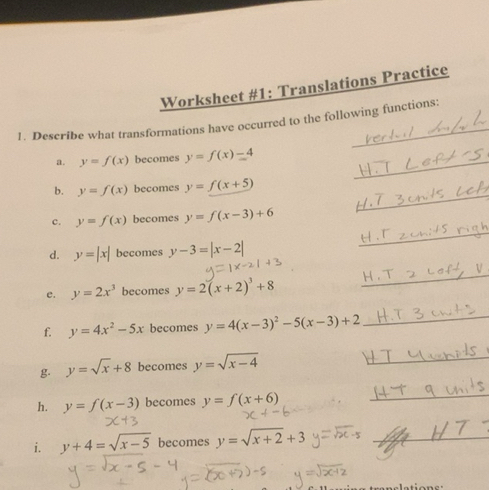 Solved: Worksheet #1: Translations Practice 1. Describe what ...