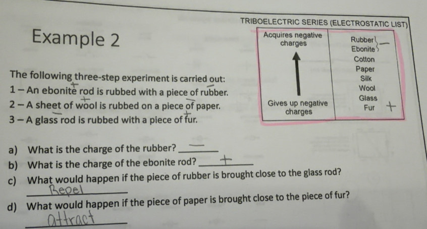 Solved: TRIBOELECTRIC SERIES (ELECTROSTATIC LIST) Acquires negative ...