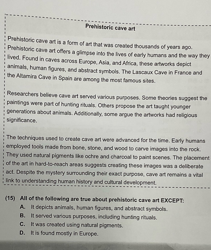Solved: Prehistoric cave art Prehistoric cave art is a form of art that ...
