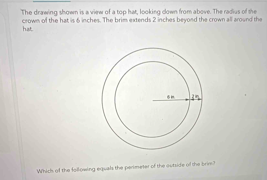 Solved: The drawing shown is a view of a top hat, looking down from ...