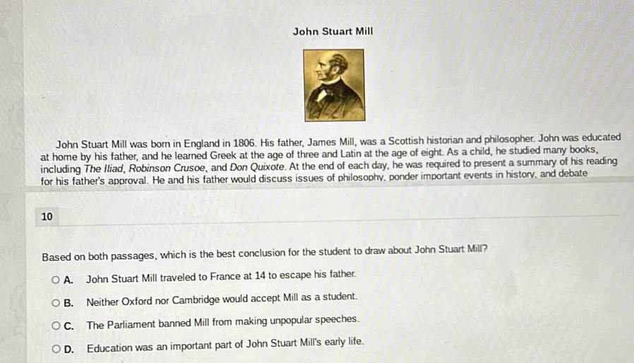 Solved: John Stuart Mill John Stuart Mill was born in England in 1806 ...