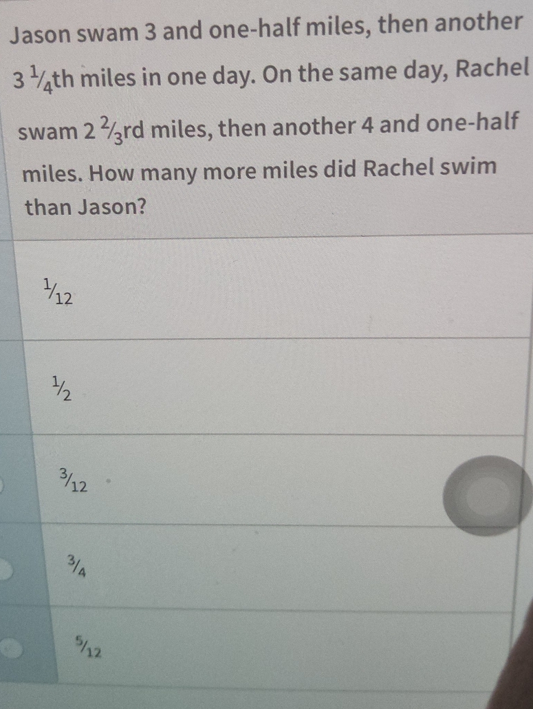 Jason swam 3 and one-half miles, then another 3 ½th miles in one day ...