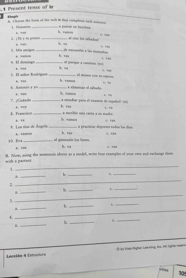 Solved: 4.1 Present tense of ir Elegir A. Choose the form of the verb ...