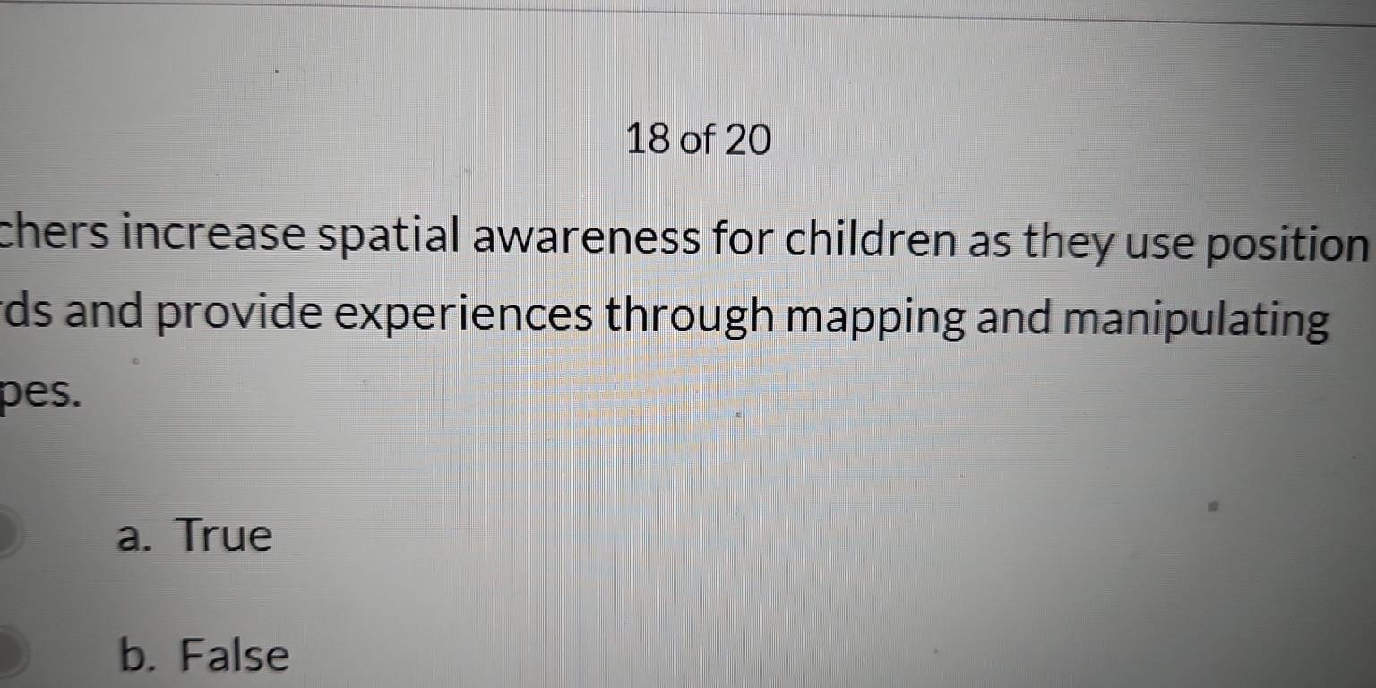 Solved: of 20 chers increase spatial awareness for children as they use ...