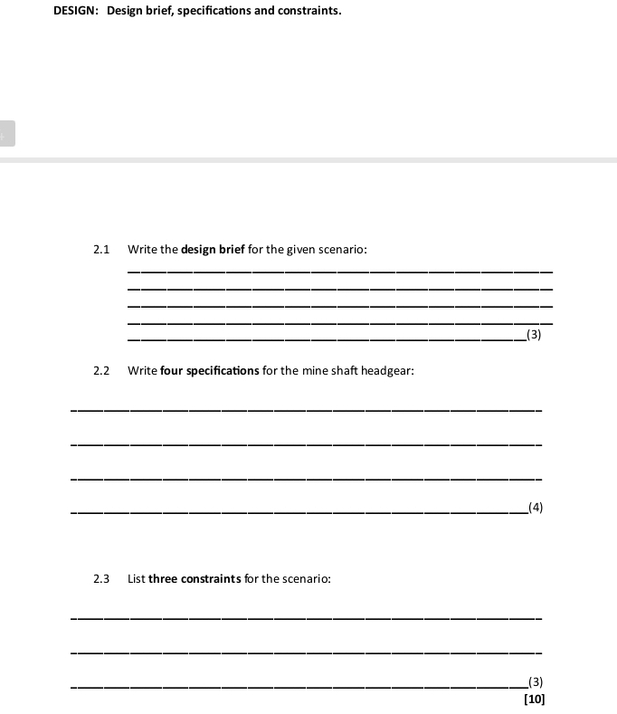 Solved Design Design Brief Specifications And Constraints 2 1 Write The Design Brief For The