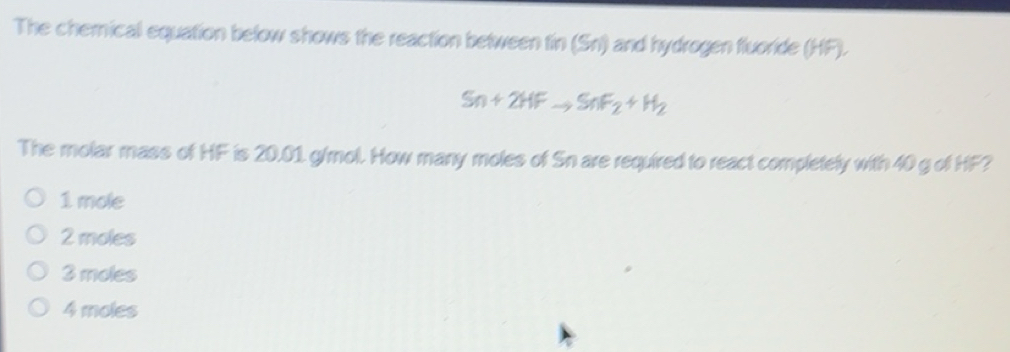 Solved: The chernical equation below shows the reaction between tin (Sn ...