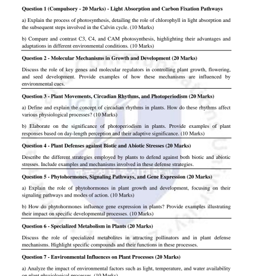 Solved: (Compulsory - 20 Marks) - Light Absorption and Carbon Fixation ...