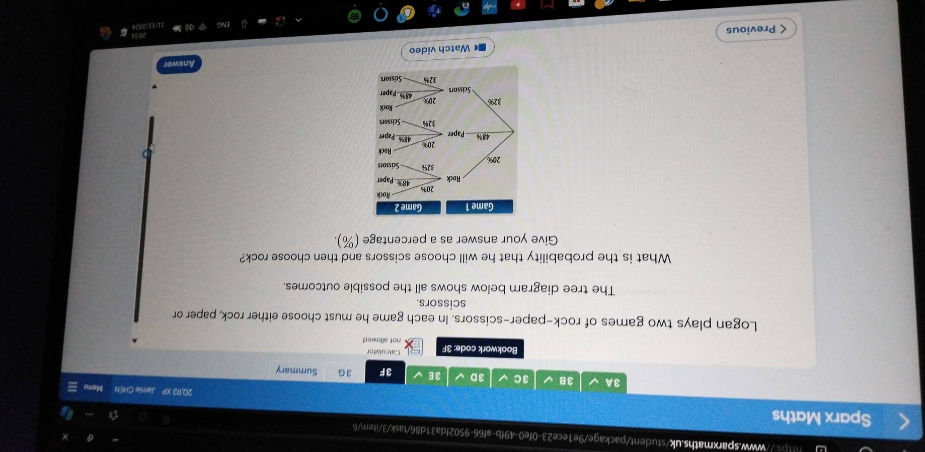 Solved: Sparx Maths 20,113 XP Jamie CHEN 3A 3B 3C 3D 3E 3F 3G Summary ...