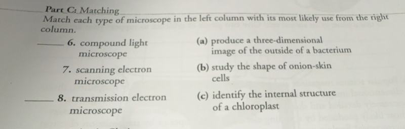 Gelöst:Matching Match each type of microscope in the left column with ...