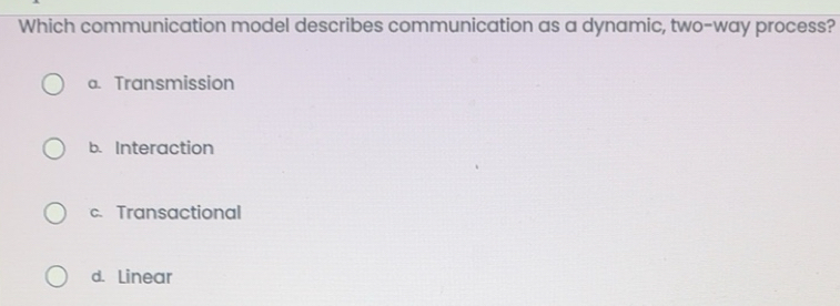 Solved: Which communication model describes communication as a dynamic ...