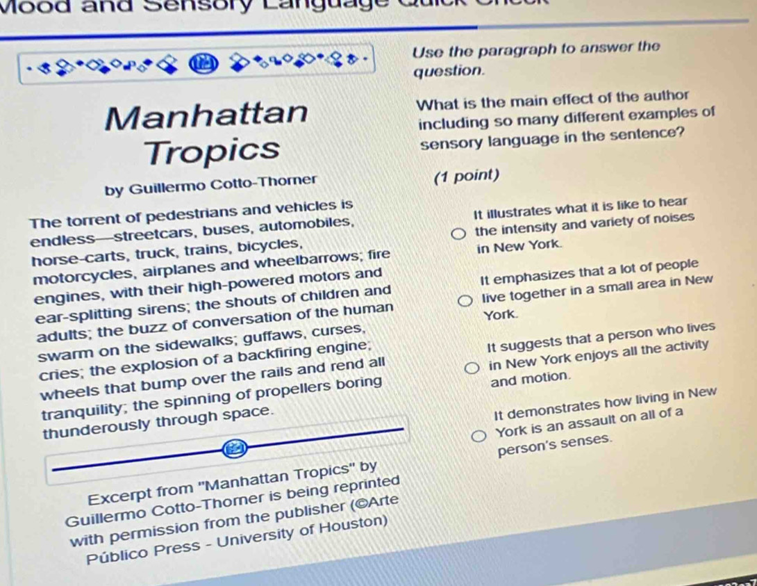 Solved: Mood and Sensory Language Use the paragraph to answer the ...