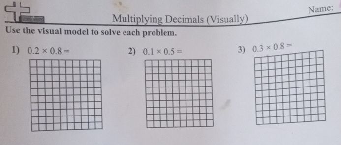 Solved: Name: Multiplying Decimals (Visually) Use the visual model to ...