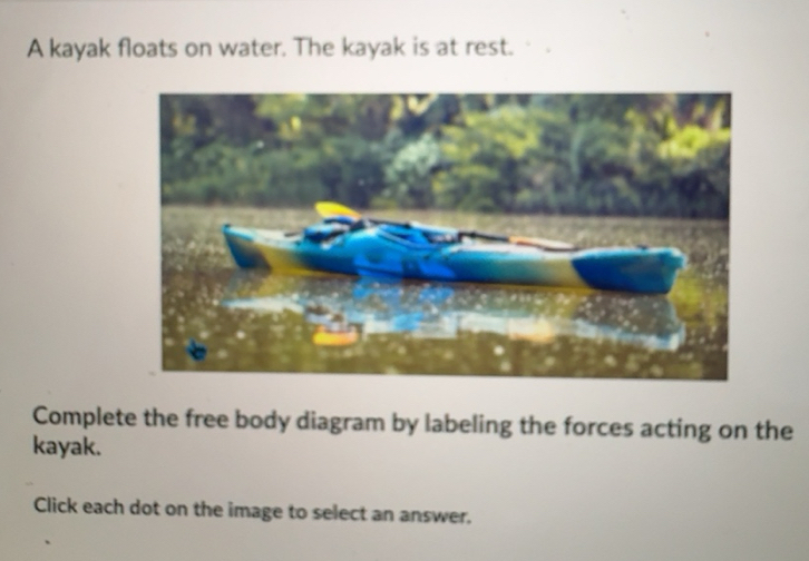 Gelöst:A kayak floats on water. The kayak is at rest. Complete the free ...