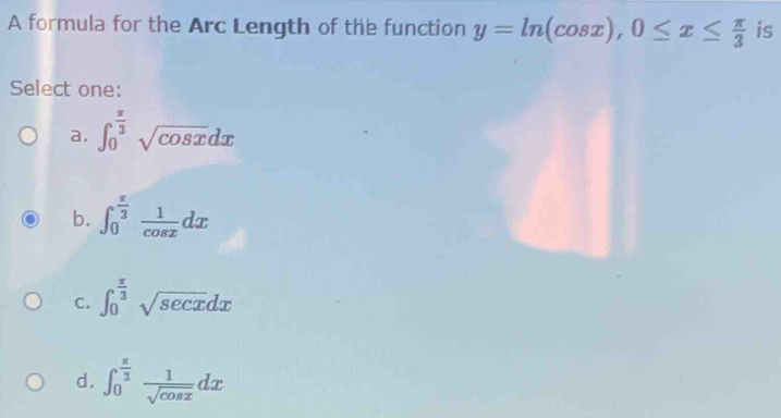 Solved: A formula for the Arc Length of the function y=ln (cos x), 0≤ x ...