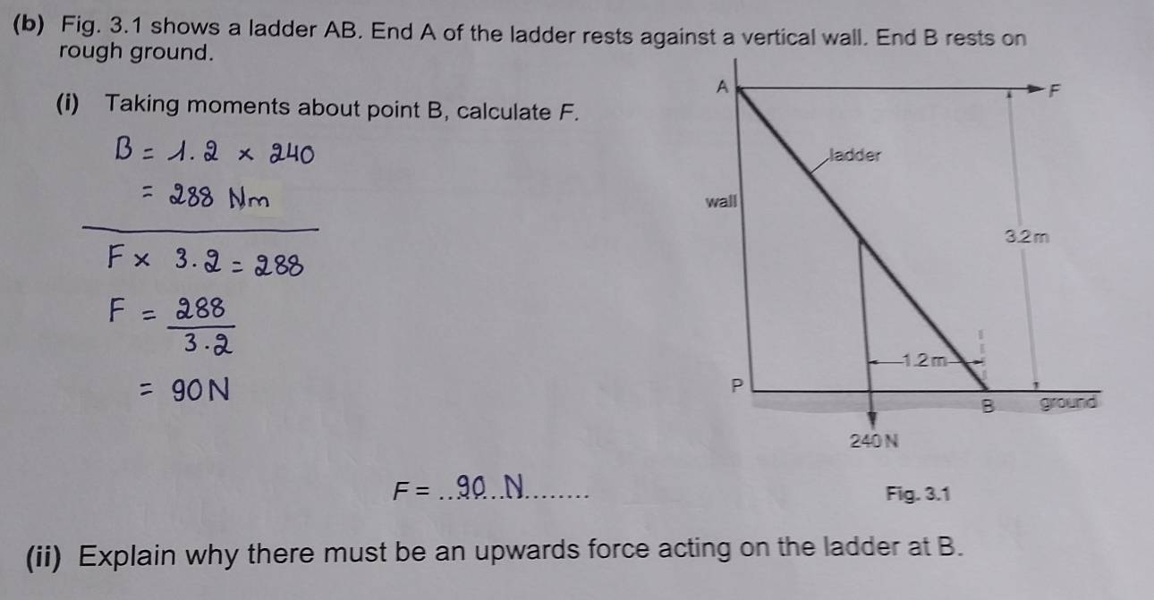Solved: Fig. 3.1 shows a ladder AB. End A of the ladder rests against a ...
