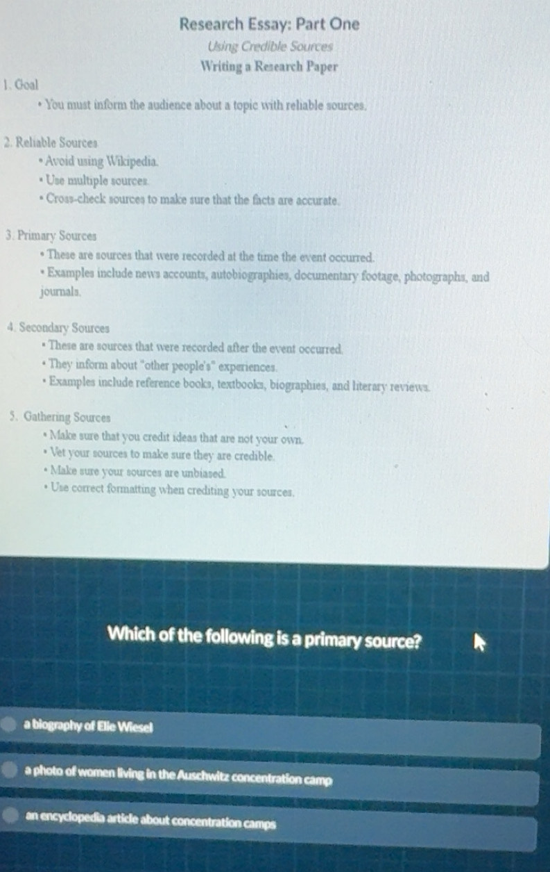 Solved: Research Essay: Part One Using Credible Sources Writing a ...