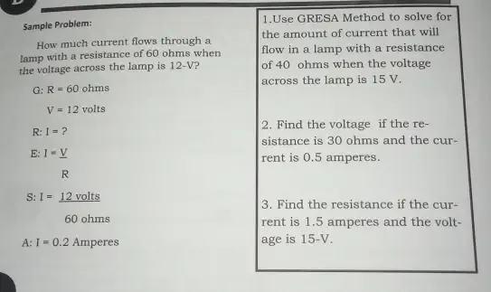 Solved: Sample Problem: 1.Use GRESA Method to solve for How much current flows through a the ...