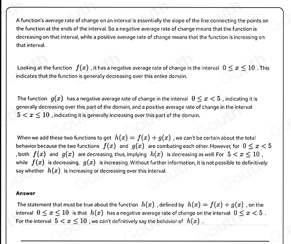 Solved: The function f has a negative average rate of change on every interval of x in the ...