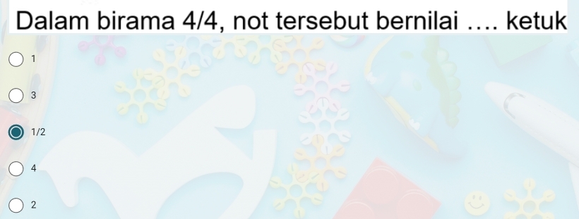 Telah dijawab:Dalam birama 4/4, not tersebut bernilai ketuk 1 3 1/2 4 2
