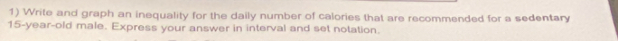 Solved: Write and graph an inequality for the daily number of calories ...