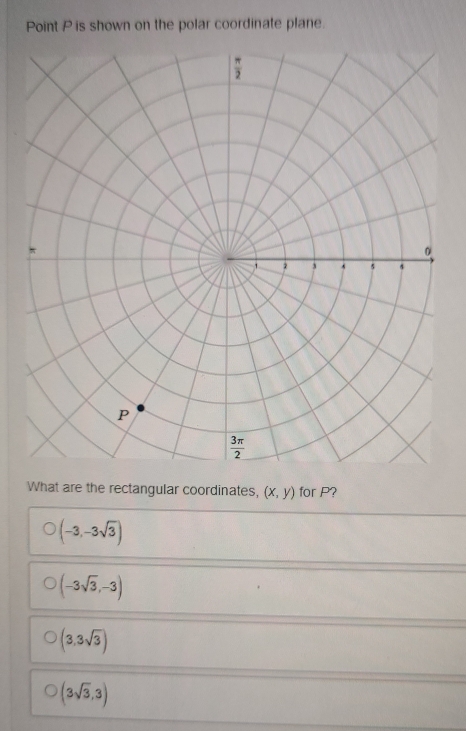 Solved: Point P is shown on the polar coordinate plane. What are the ...