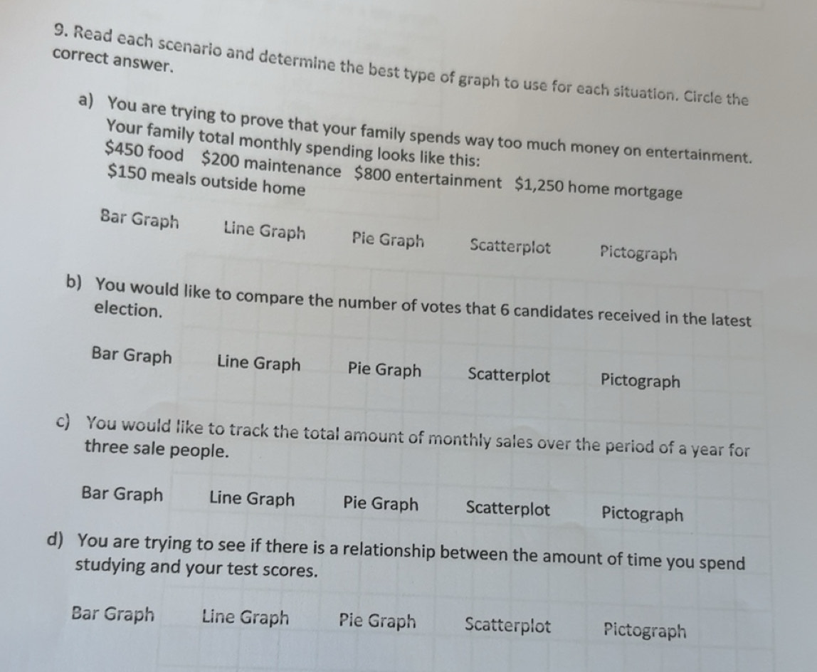 Solved: correct answer. 9. Read each scenario and determine the best ...