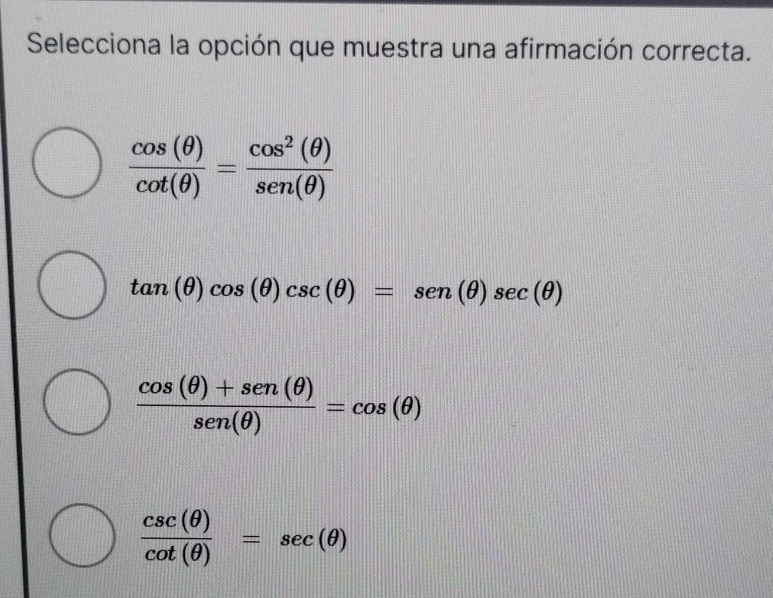 Resuelto:Selecciona la opción que muestra una afirmación correcta. cos ...