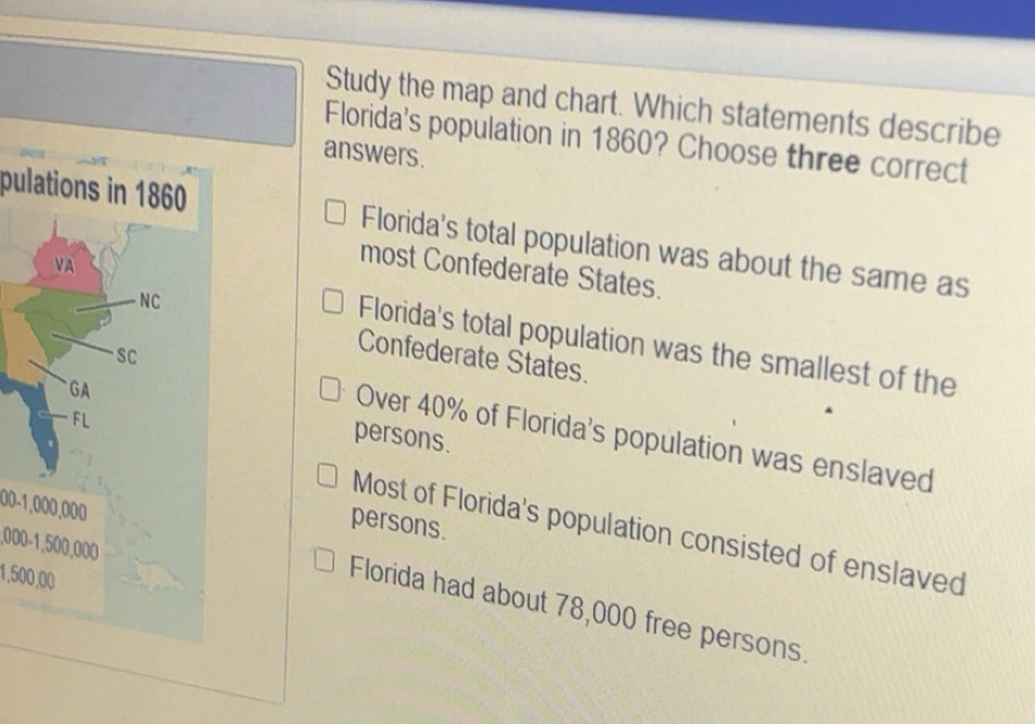 Solved: Study the map and chart. Which statements describe Florida's ...