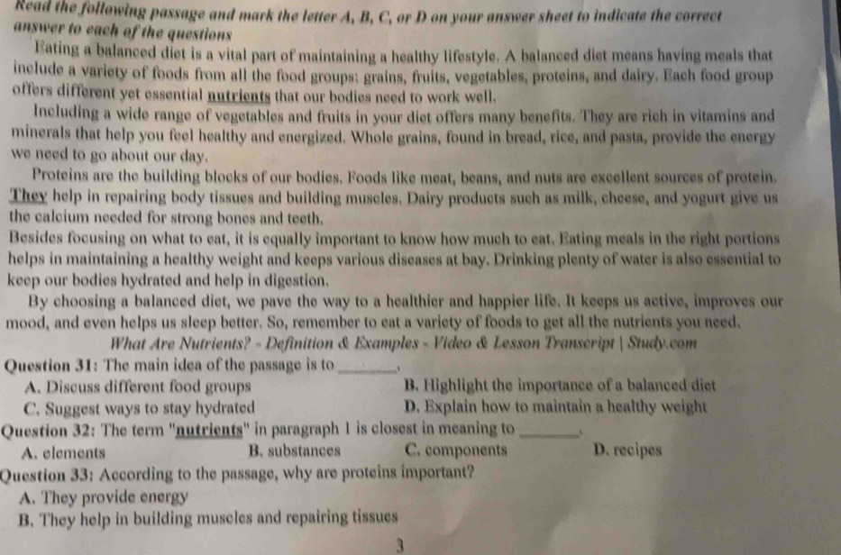 Giải quyết:Read the following passage and mark the letter A, B, C, or D ...