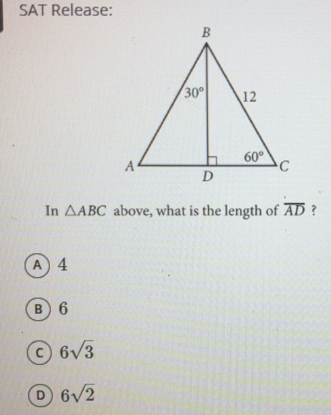 Solved: SAT Release: In ABC above, what is the length of overline AD ...