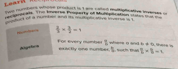 Solved: Learn R e c Two numbers whose product is 1 are called ...