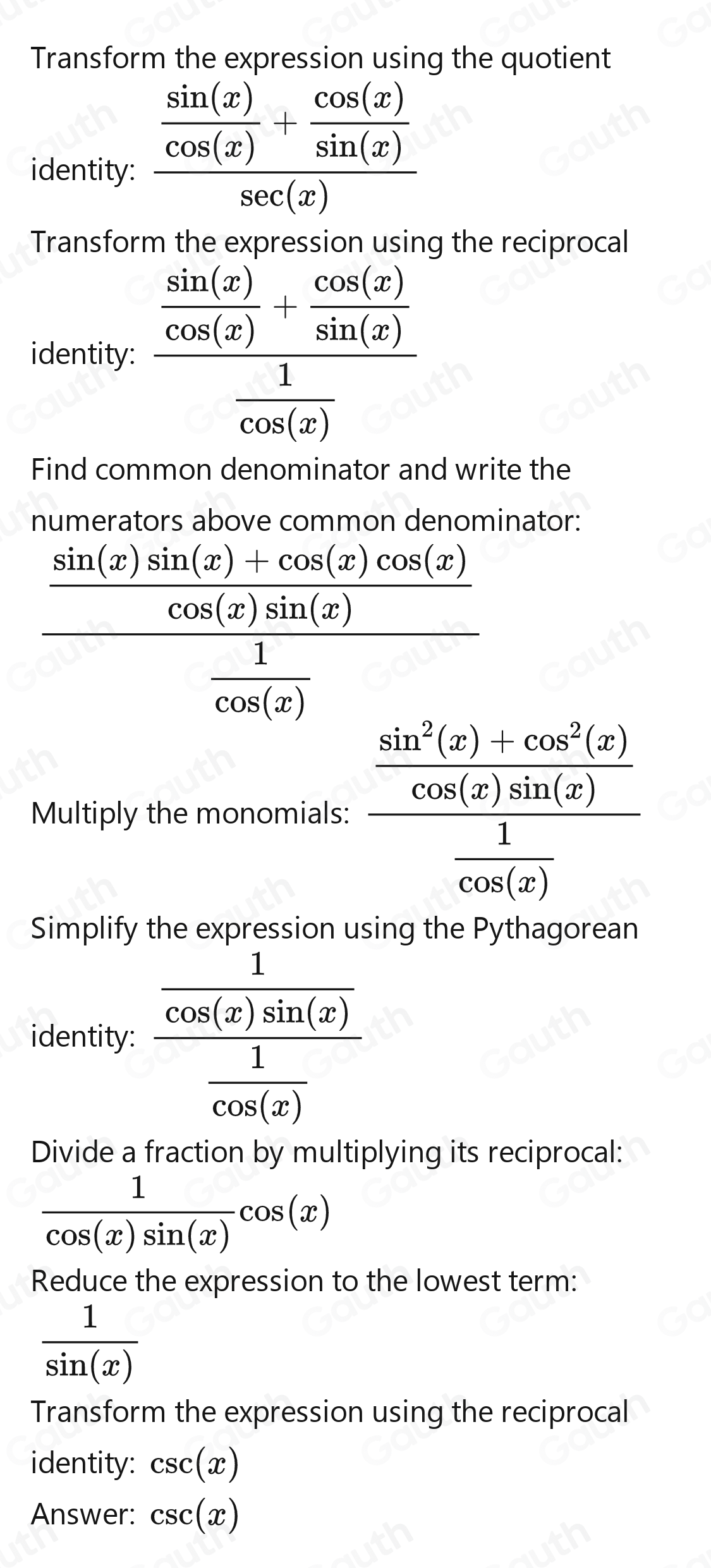Solved: Simplify the trigonometric expression below by writing the ...